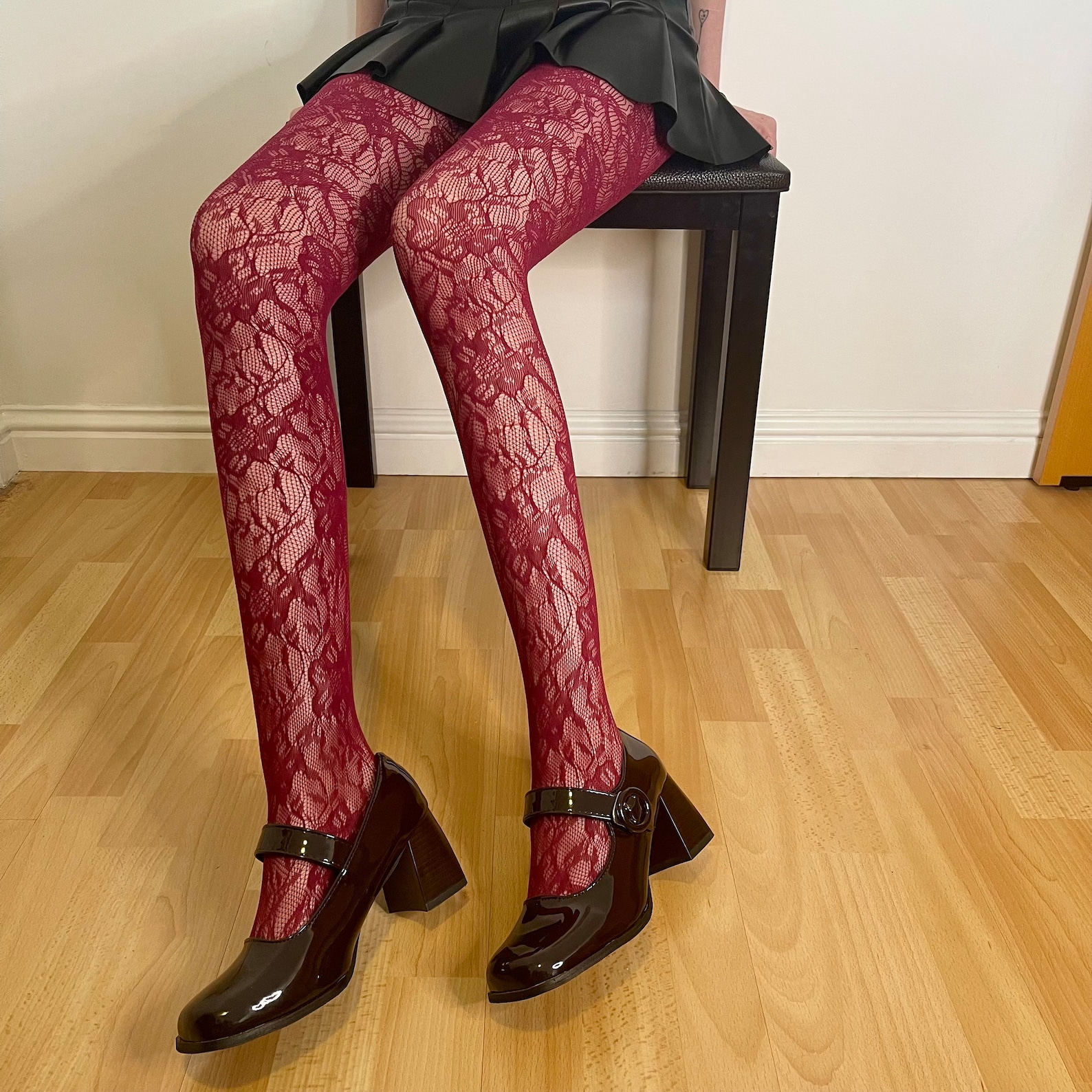Shipped From England - Red Fishnet Tights With Floral Patterns ...