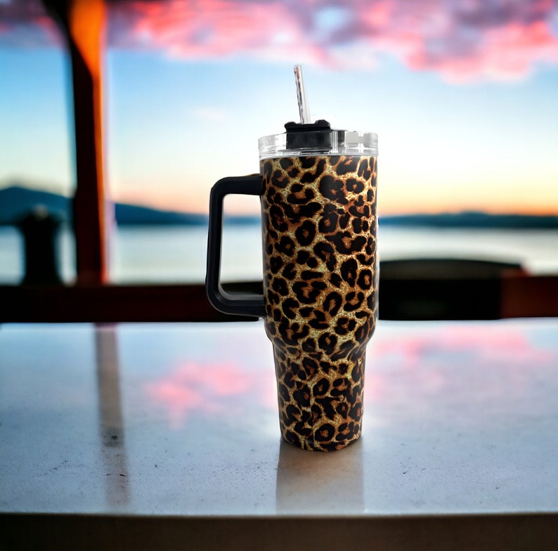 40oz Leopard Print Stanley Style Cup 40 Oz Stanley Tumbler Pink