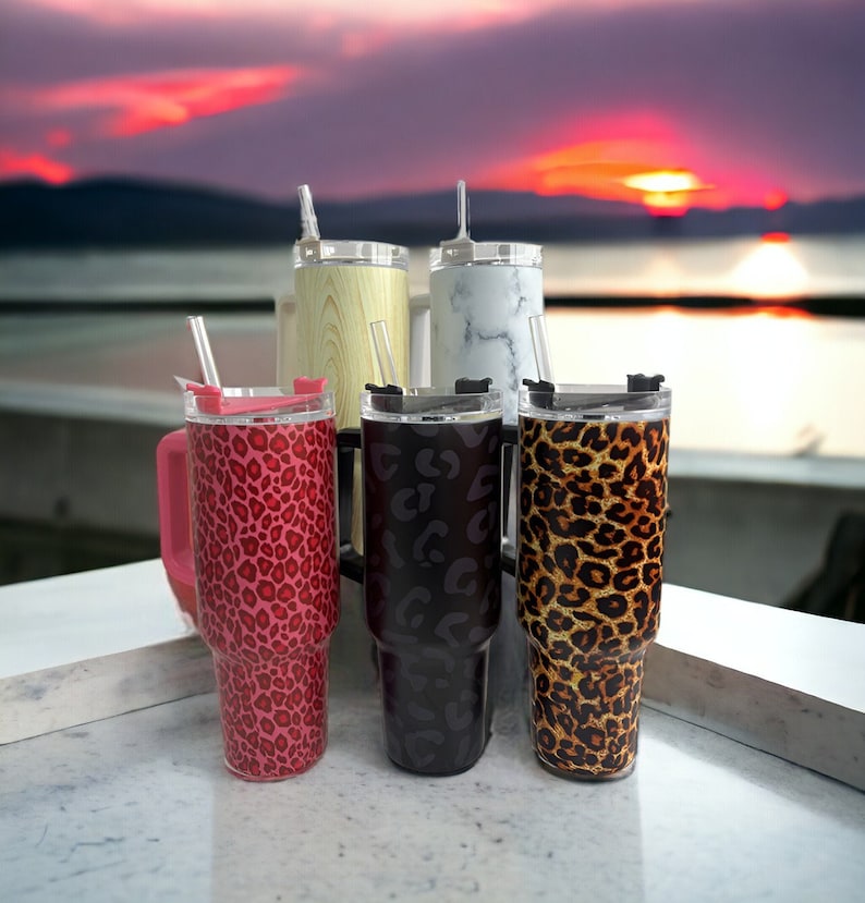 40oz Leopard Print Stanley Style Cup, 40 Oz Stanley Tumbler, Pink ...