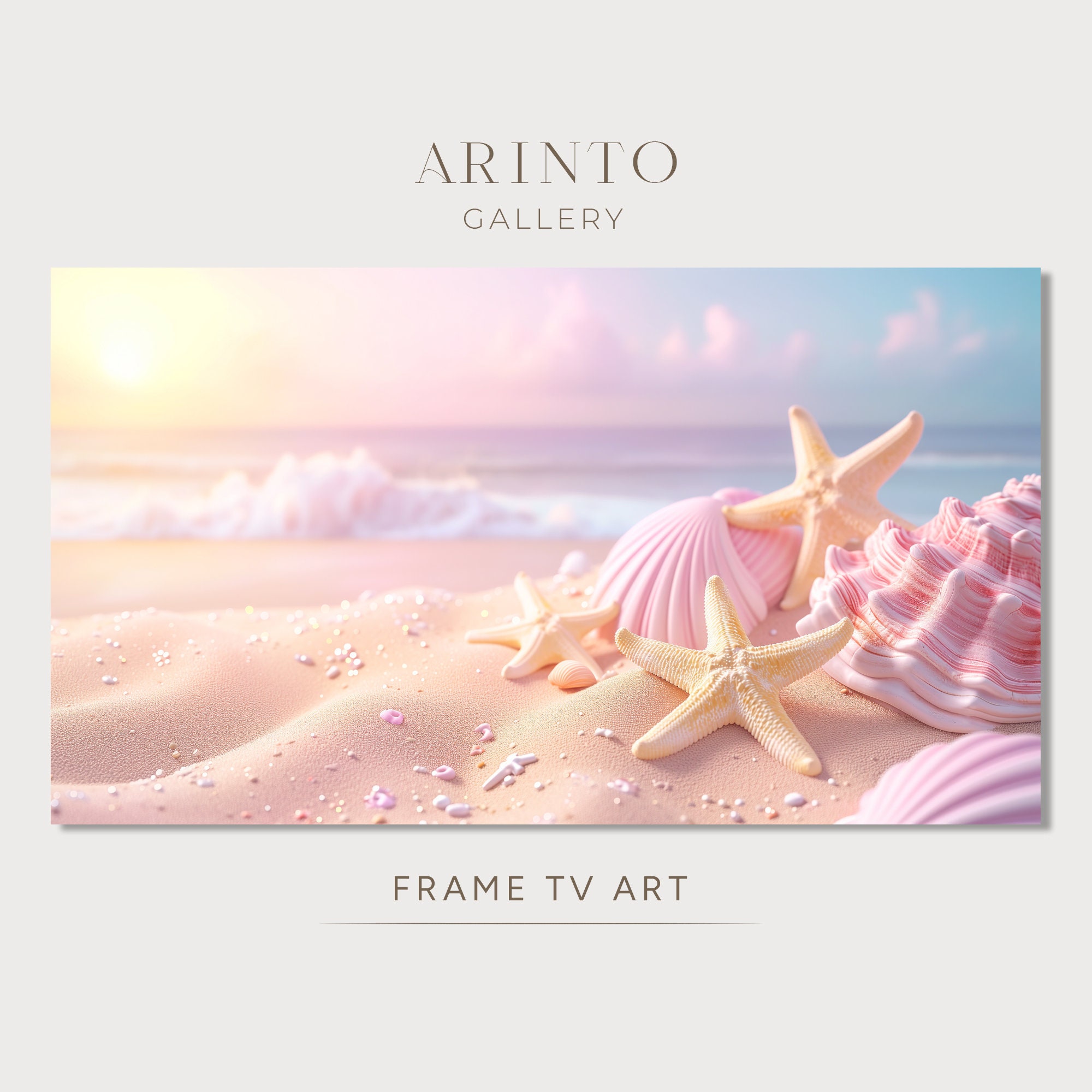 Seashell Frame TV Art, Pink Seashells and Sea Stars on the Beach ...