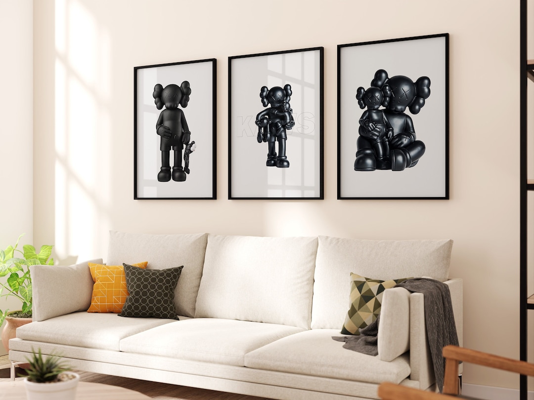 Black Kaws Poster Set of 3, Kaws Figure Poster, Kaws Wall Art ...