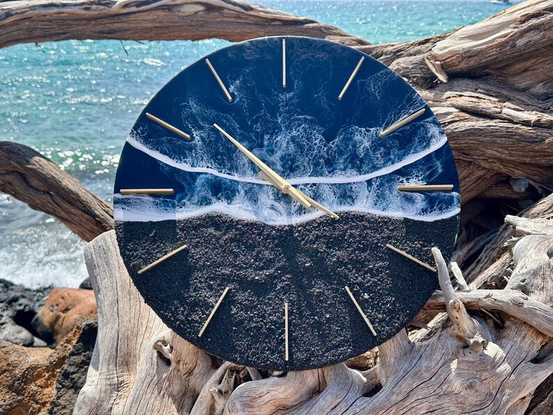 Elegant Black Sand Beach Ocean Clock - Etsy
