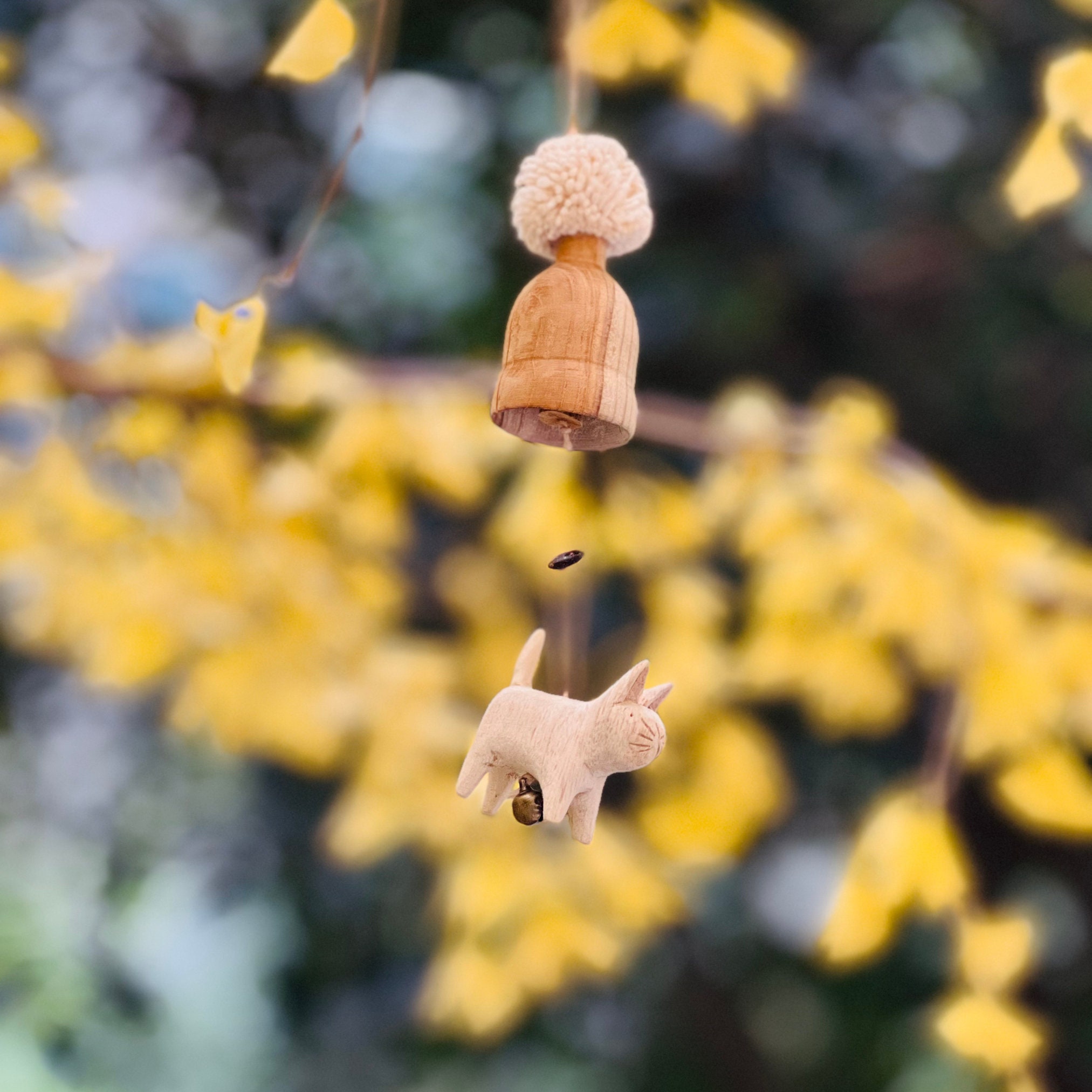 Handcrafted Wooden Cat Wind Chime | Animal Hanging Wind Chime |wood ...