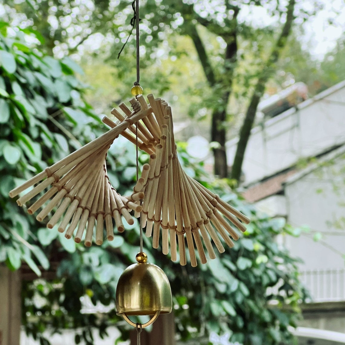 Handmade Bamboo Woven Copper Wind Chimes Wind Chimes Fusion of Art and ...