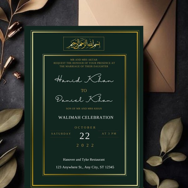 Green Walimah Wedding Invitation - Etsy