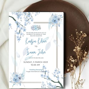 Islamic Wedding Invitation Digital Template, Light Blue Aesthetic ...