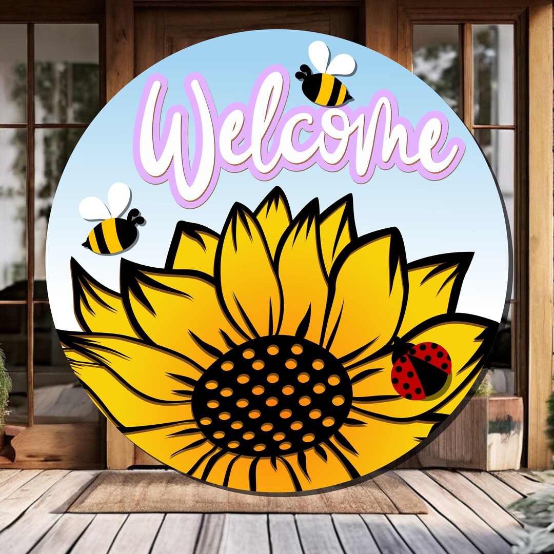 Sunflower Welcome Door Hanger Sign Svg Cut File, Flower Svg, Fall Door ...