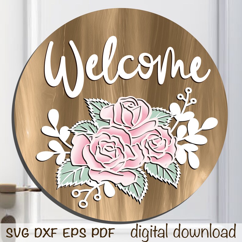 Flower Welcome Door Hanger Svg Cut File, Floral Round Sign, Spring Sign ...
