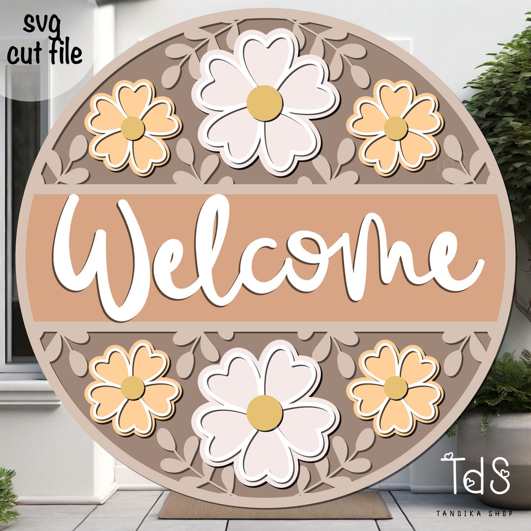 Wildflower Door Hanger Svg Cut File, Floral Round Sign, Spring Door ...