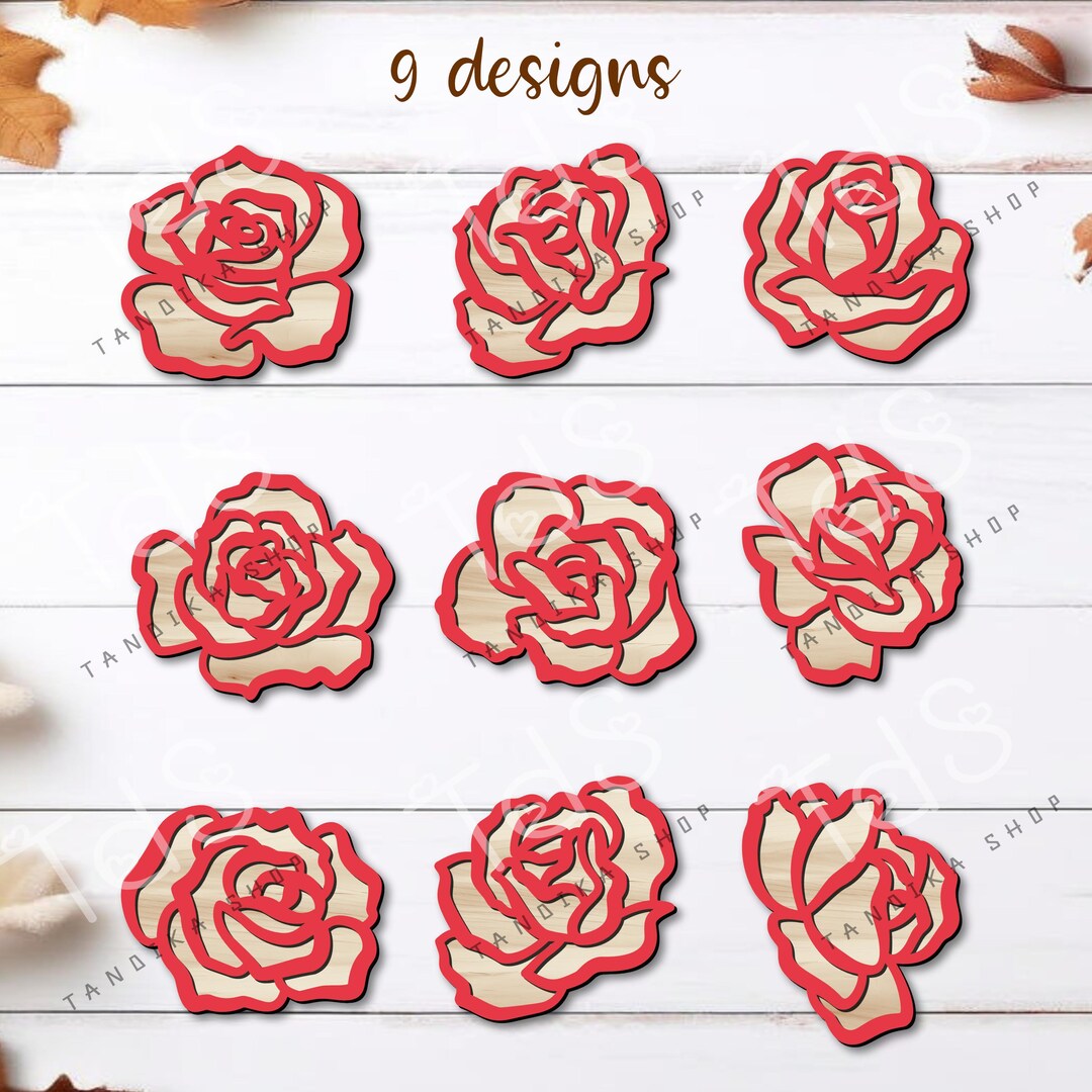 Rose SVG Bundle, Rose Flower 9 Designs File for Laser Cuting and DIY ...
