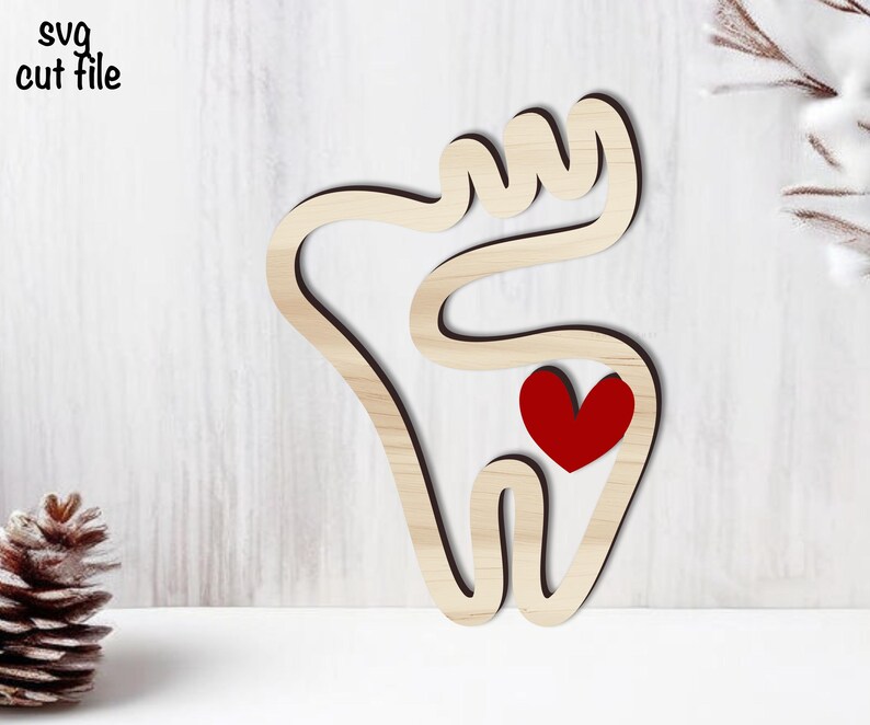 Cute Reindeer Ornament SVG Laser Cutting, Reindeer With Heart ...