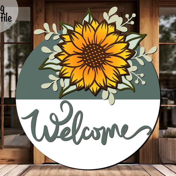 Wildflower Welcome Door Hanger Svg, Floral Round Sign, Fall Door Sign ...