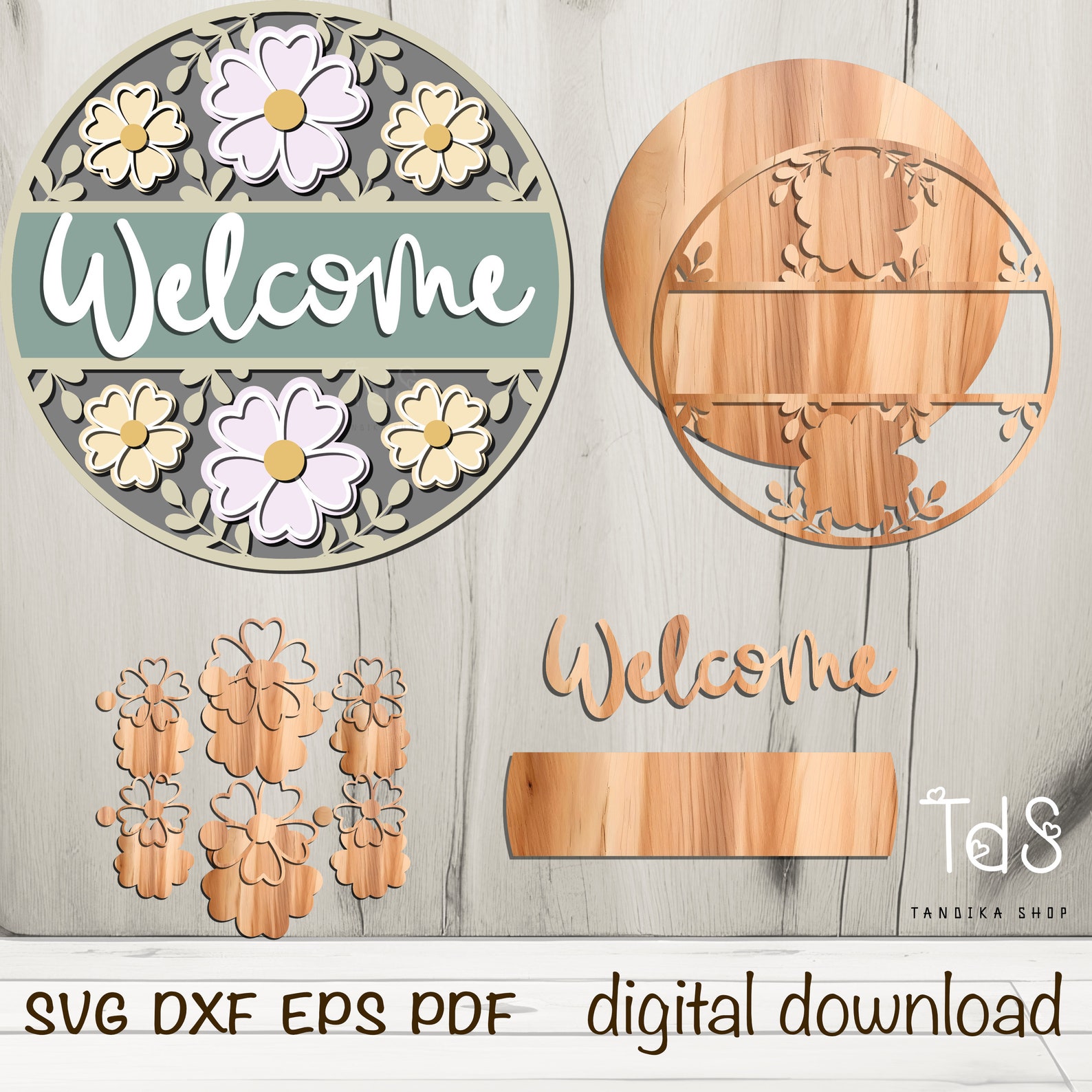 Wildflower Welcome Door Hanger Svg Cut File, Floral Round Sign, Summer ...