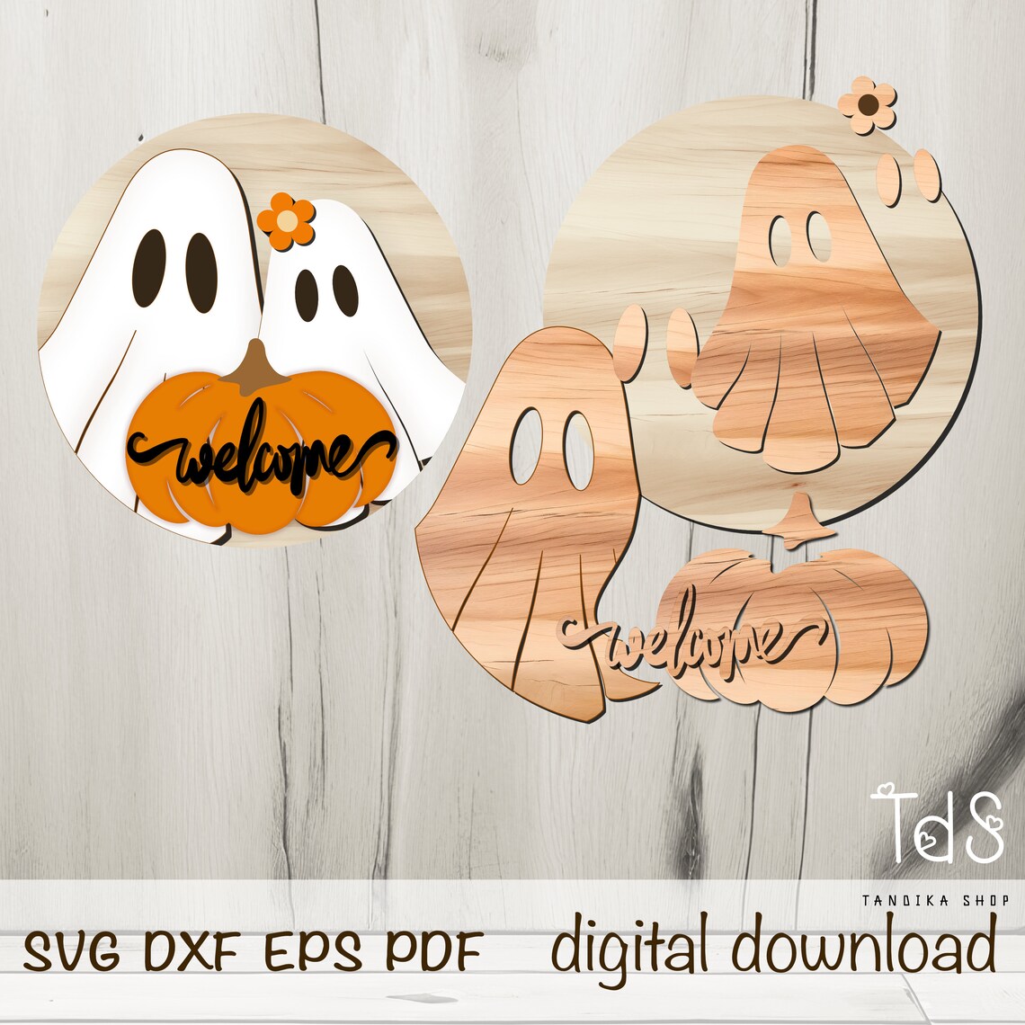 Cute Halloween Ghost Door Hanger Svg Cut File, Welcome Halloween Sign ...