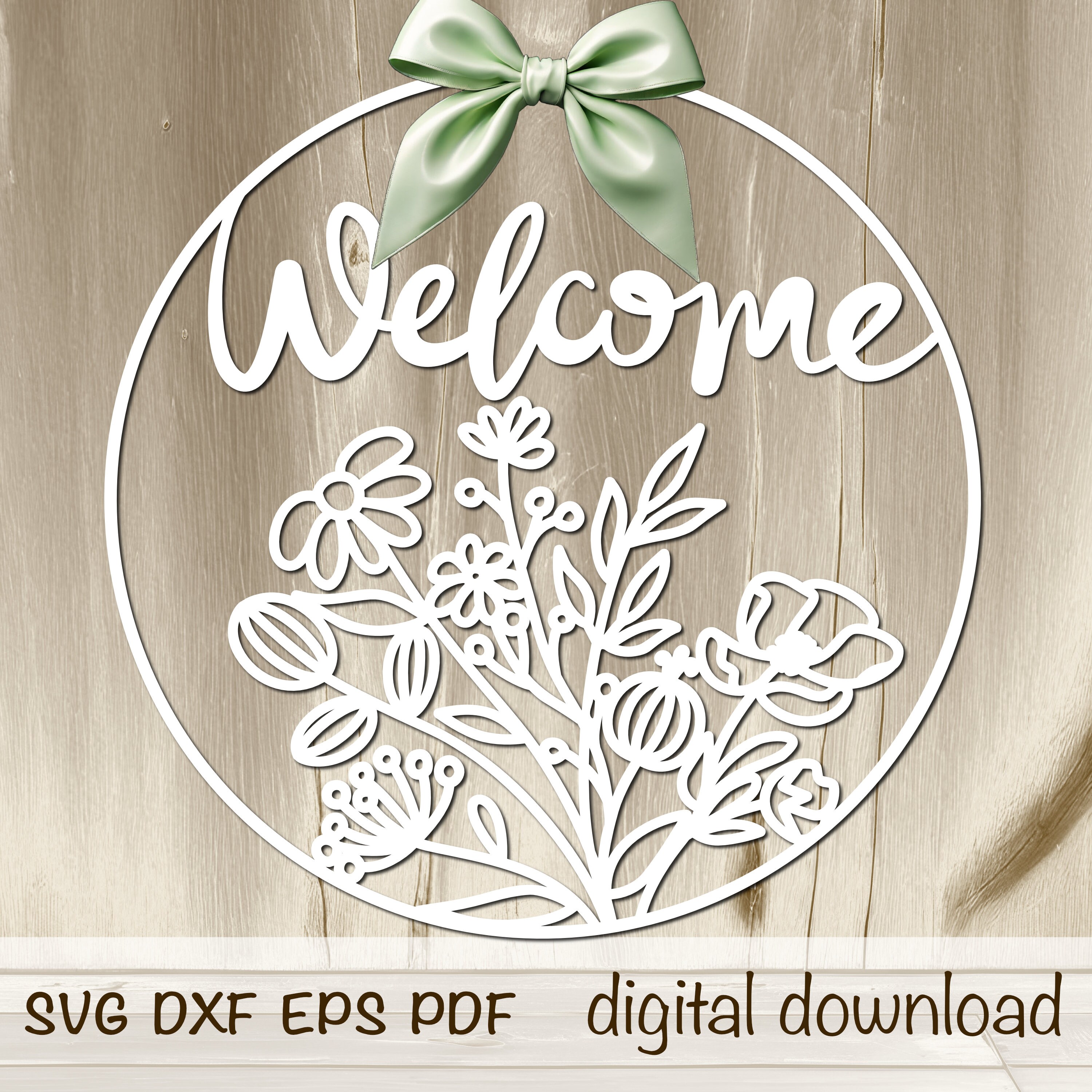 Wildflower Welcome Door Hanger Svg, Floral Round Sign, Fall Door Sign ...