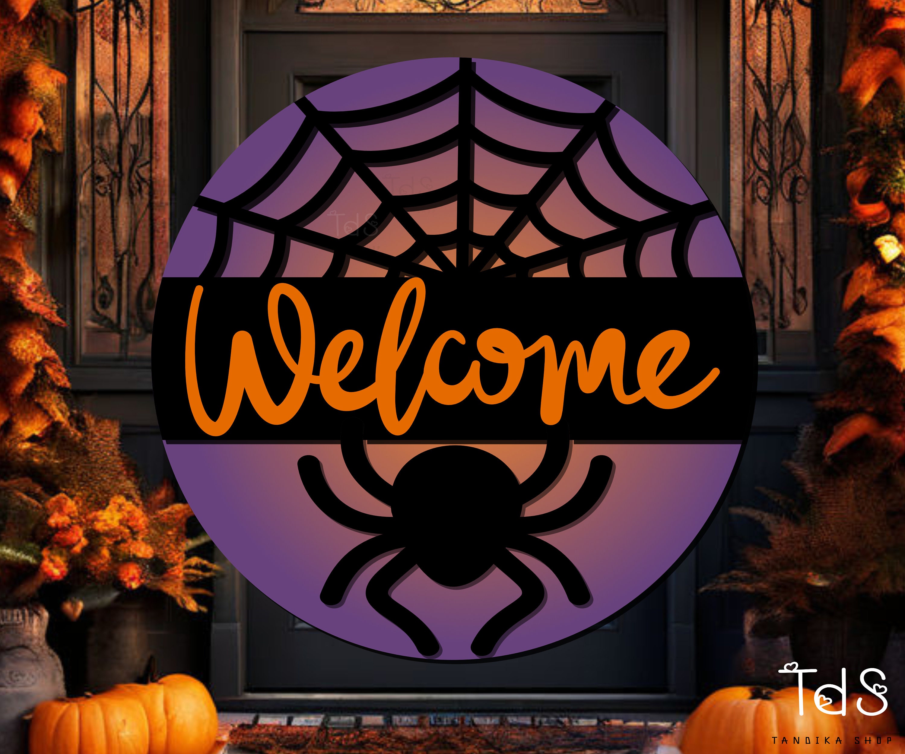 Spider Halloween Welcome Door Hanger Svg Cut File, Spider Round Sign ...