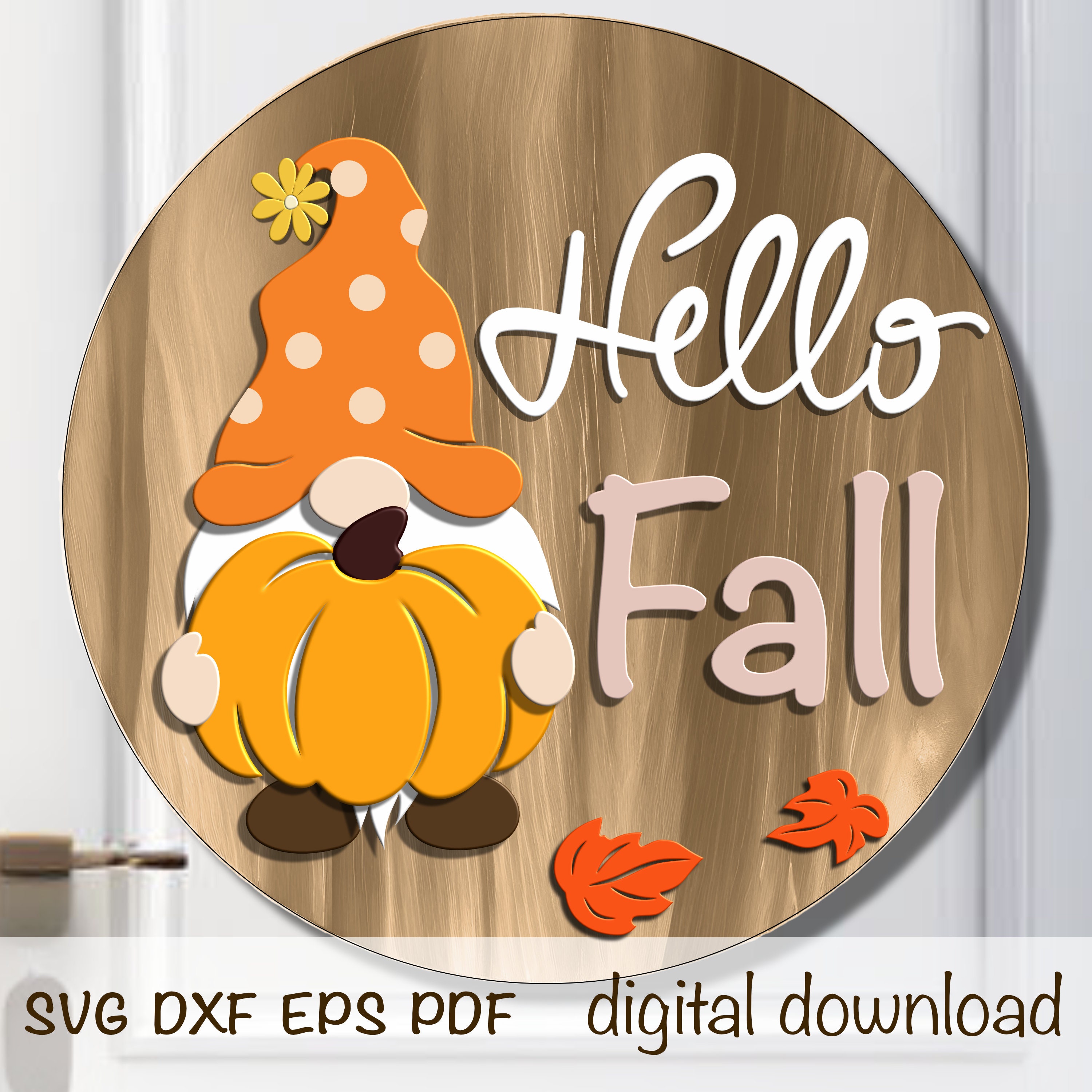 Gnome Hello Fall Door Hanger Svg Cut File, Halloween Sign, Gnome Sign ...