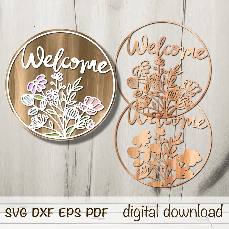 Wildflower Welcome Door Hanger Svg, Floral Round Sign, Fall Door Sign ...