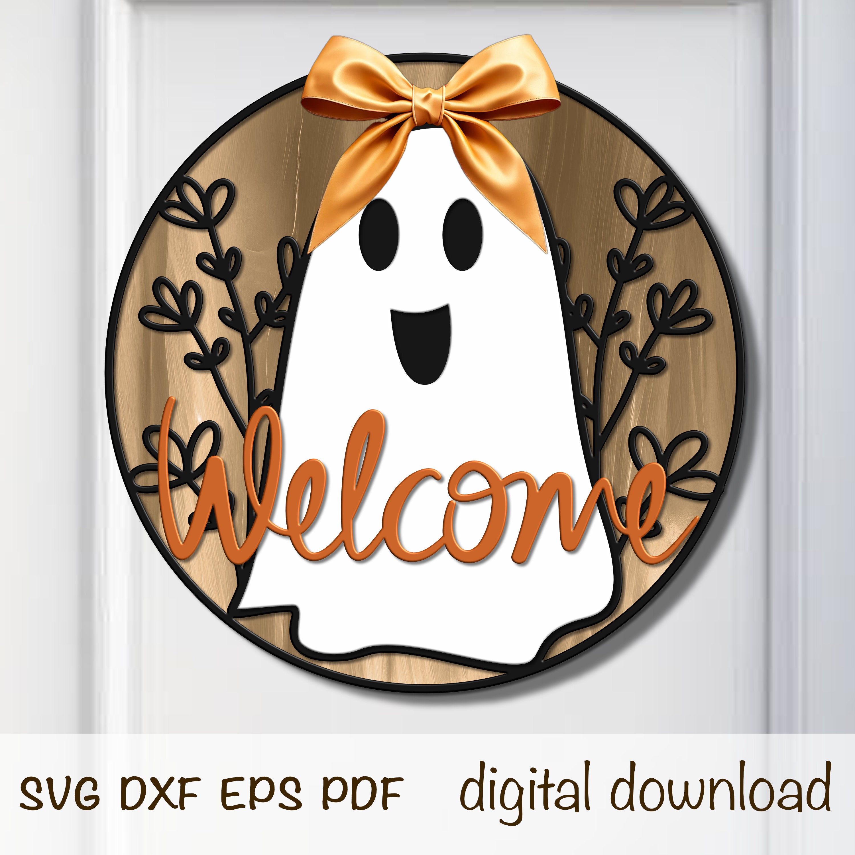 Cute Halloween Ghost Door Hanger Svg Cut File, Boo Sign, Cute Spooky ...