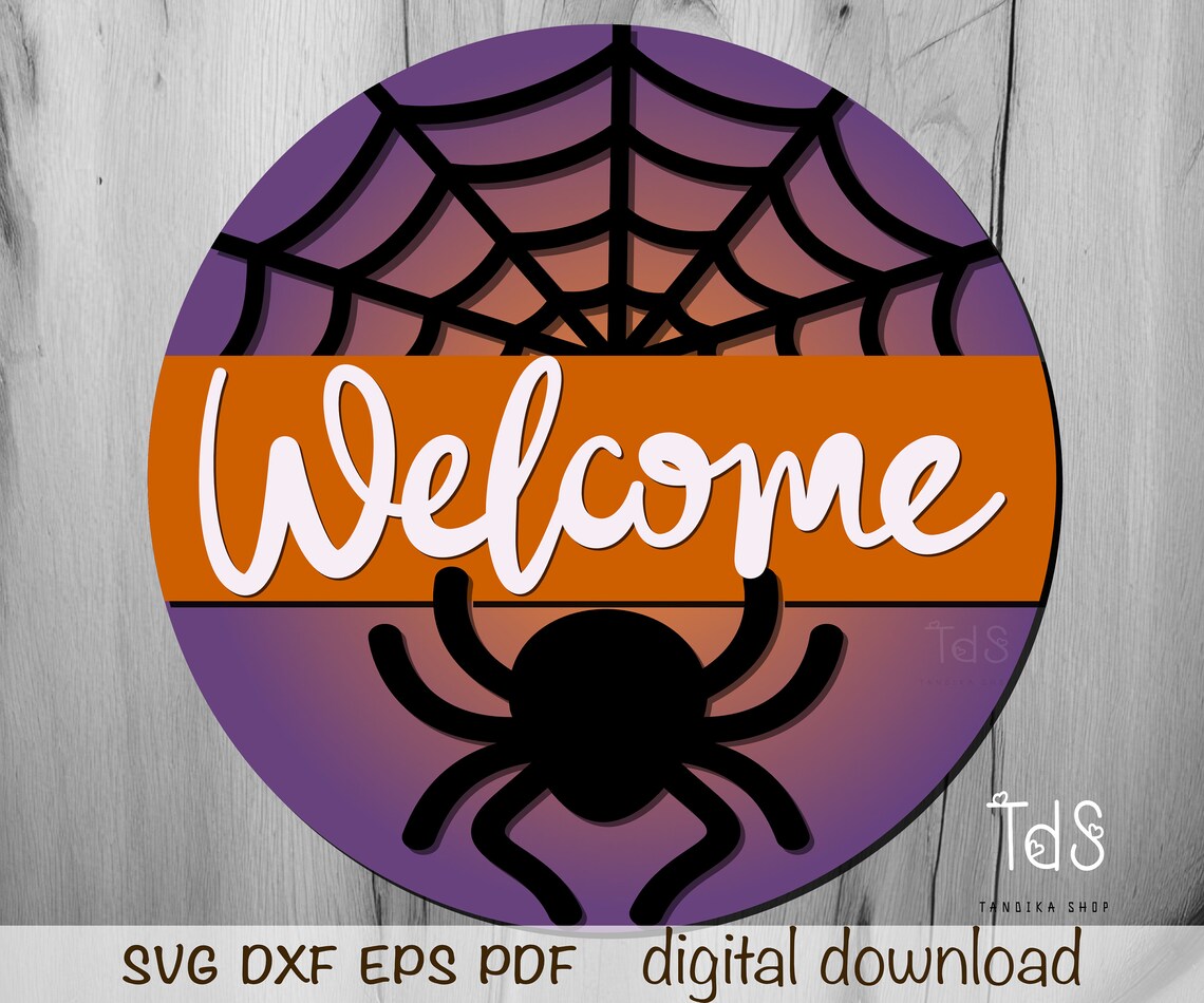Spider Halloween Welcome Door Hanger Svg Cut File, Spider Round Sign, Fall Door Sign Laser Cut ...