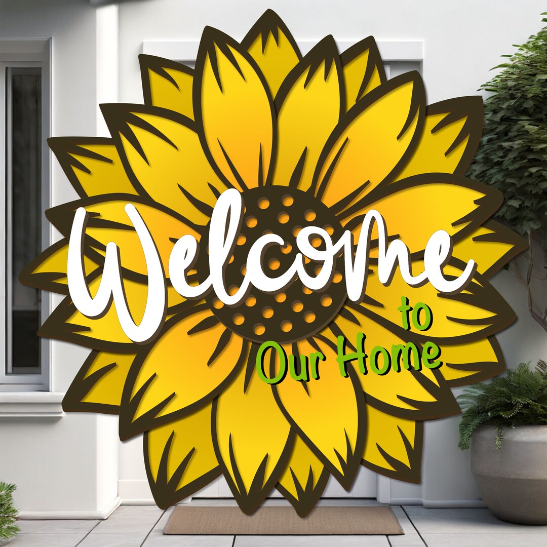 Sunflower Welcome Door Hanger Sign Svg Cut File, Fall Sign, Summer Sign ...