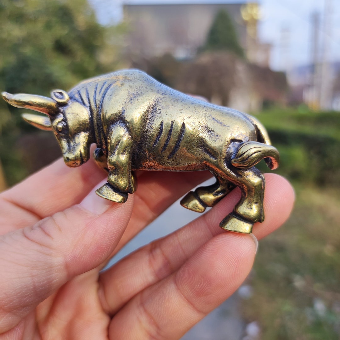 Fine Brass Copper Mini Bull OX Cattle Cow Figurine Statue Flower Pot ...