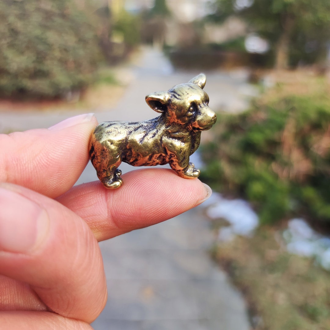 2ps Lovely Brass Copper Small Corgi Dogs Figurine Pendnat Flower Pot ...