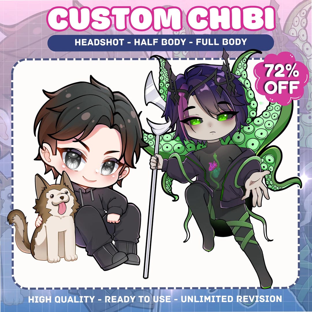 CUSTOM CHIBI CHARACTER | Chibi Illustration | Chibi Commission | Couple ...