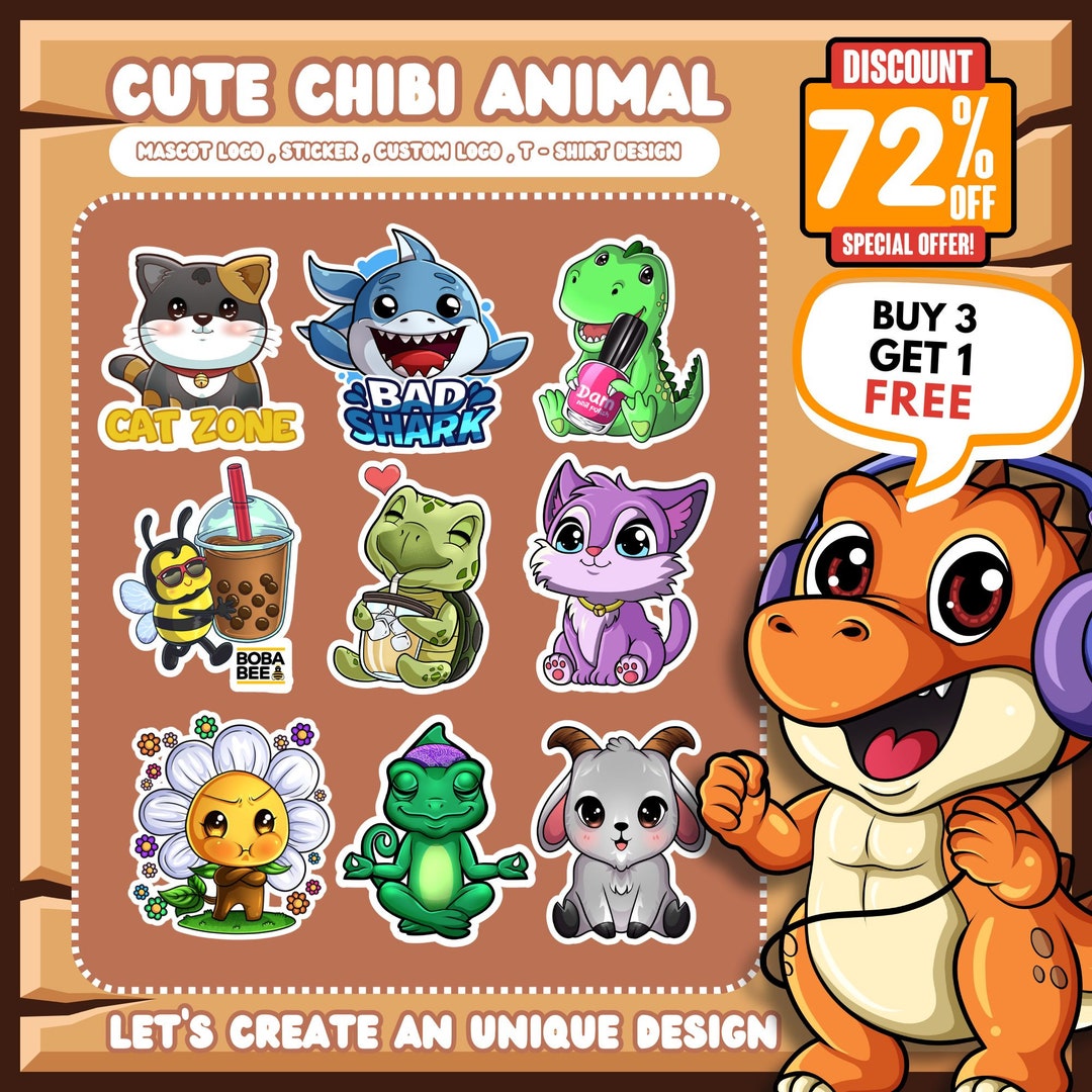 Custom Chibi Animal Illustration: Mascot, Sticker, T-shirt Design - Etsy