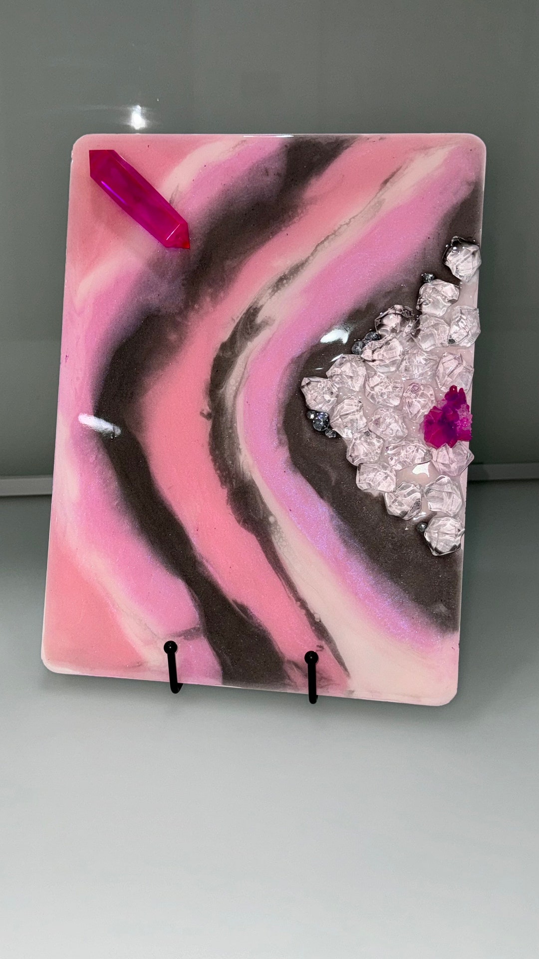 Pink Geode Resin Art: Abstract Epoxy Gemstone Painting (8.5 X 11.5 ...