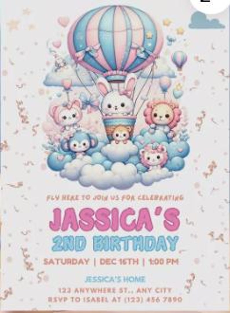 Editable Hot Air Balloon Birthday Party Invitation Template, Instant ...