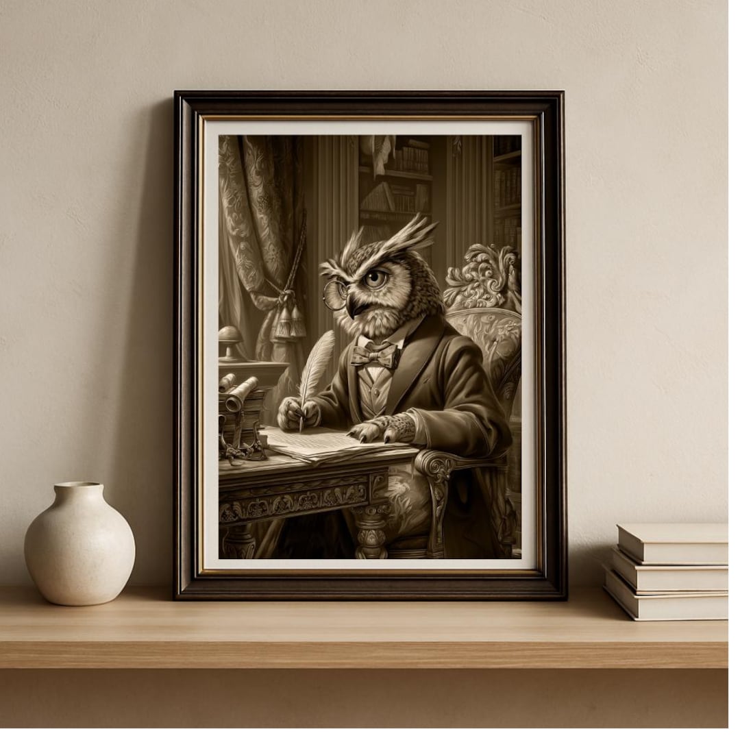 Victorian Owl Scholar Portrait – Printable Anthropomorphic Animal in ...