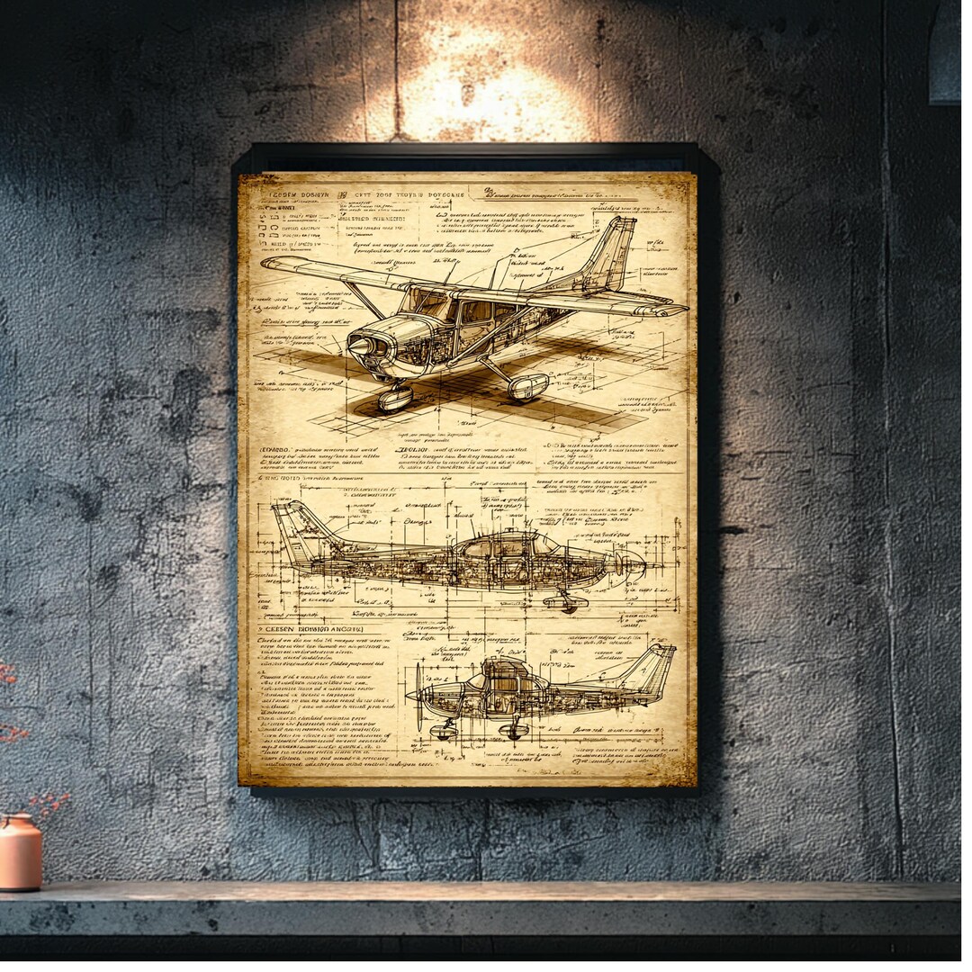 Vintage Civil Aviation Aircraft Blueprint – Skyhawk Technical Drawing ...