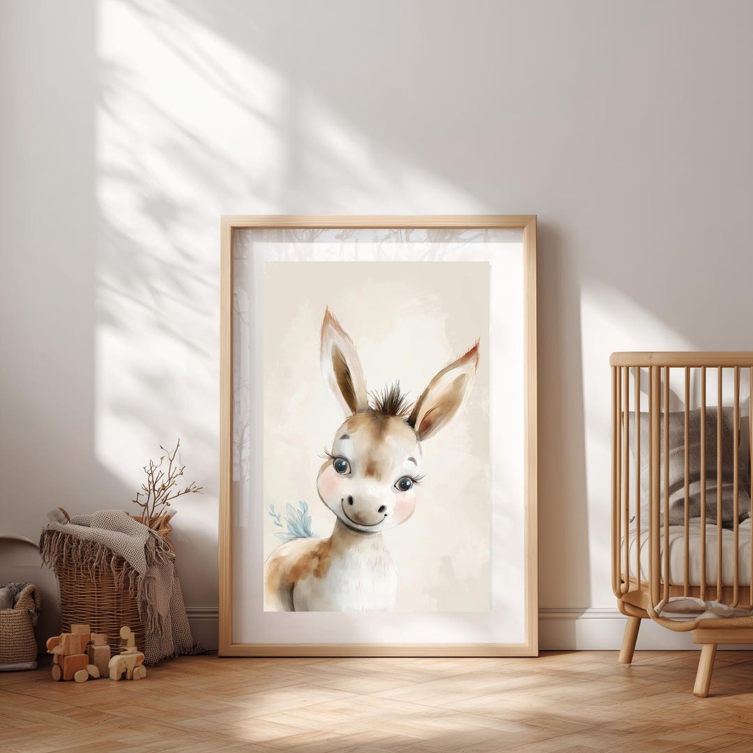 Farm Animal Nursery Print, Cute Donkey Wall Art, Pastel Nursery Decor ...