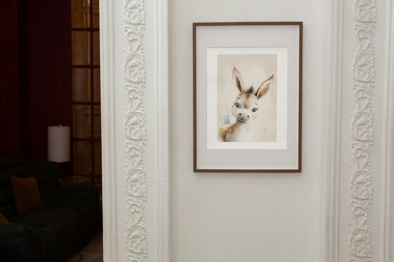 Farm Animal Nursery Print, Cute Donkey Wall Art, Pastel Nursery Decor ...