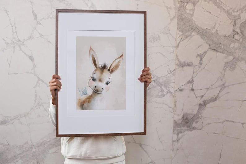 Farm Animal Nursery Print, Cute Donkey Wall Art, Pastel Nursery Decor ...