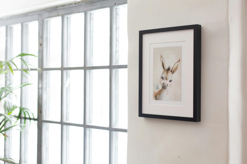 Farm Animal Nursery Print, Cute Donkey Wall Art, Pastel Nursery Decor ...