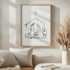 The Birth of Jesus in Bethlehem, Line-art-style, Bible Wall Art ...