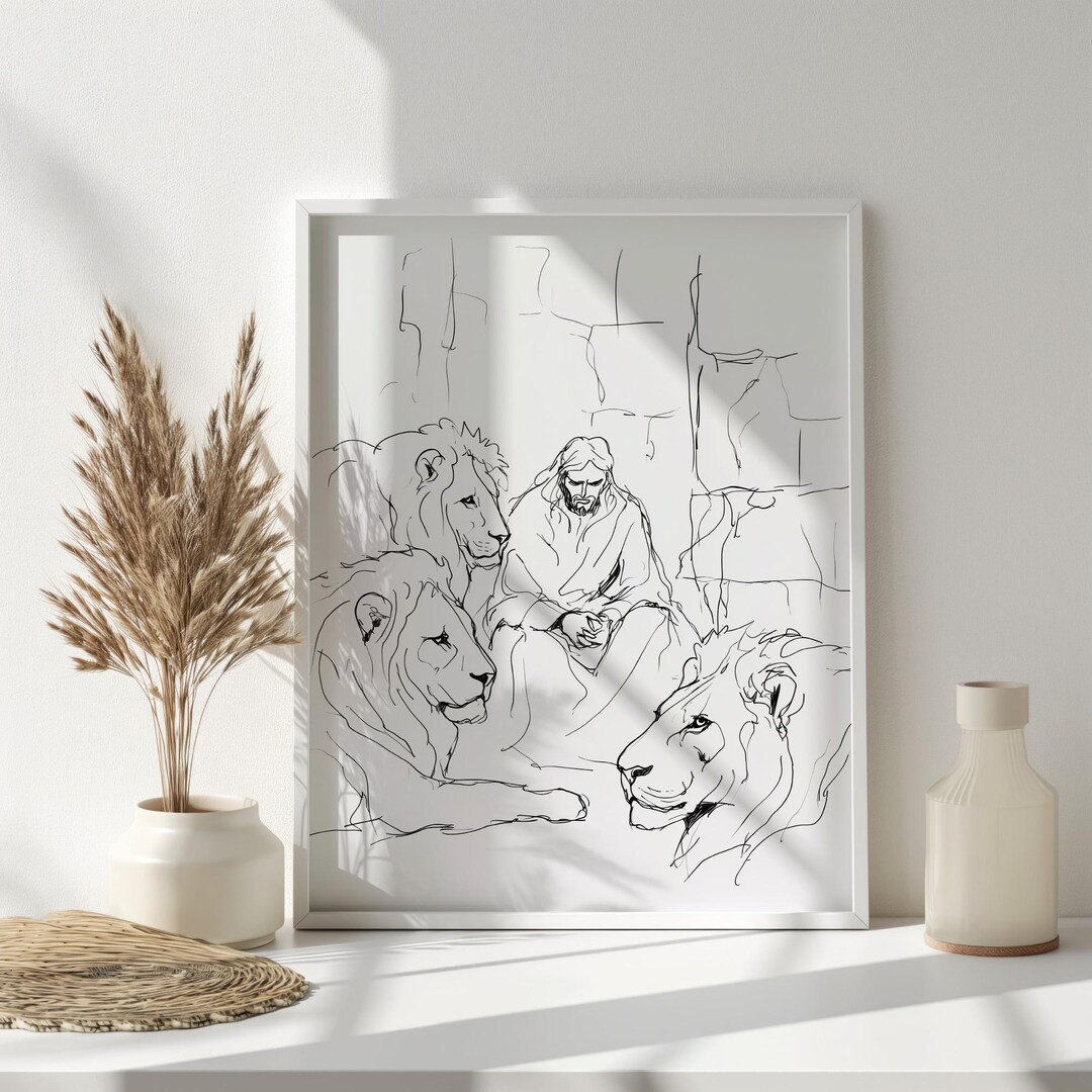 Daniel in the Lion’s Den, Line-art-style, Bible Wall Art Printing ...