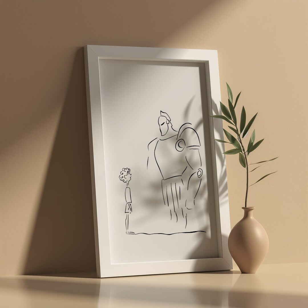 David and Goliath Bible Story Print: Line Art Christian Wall Art ...