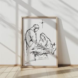 The Birth of Jesus in Bethlehem, Line-art-style, Bible Wall Art ...