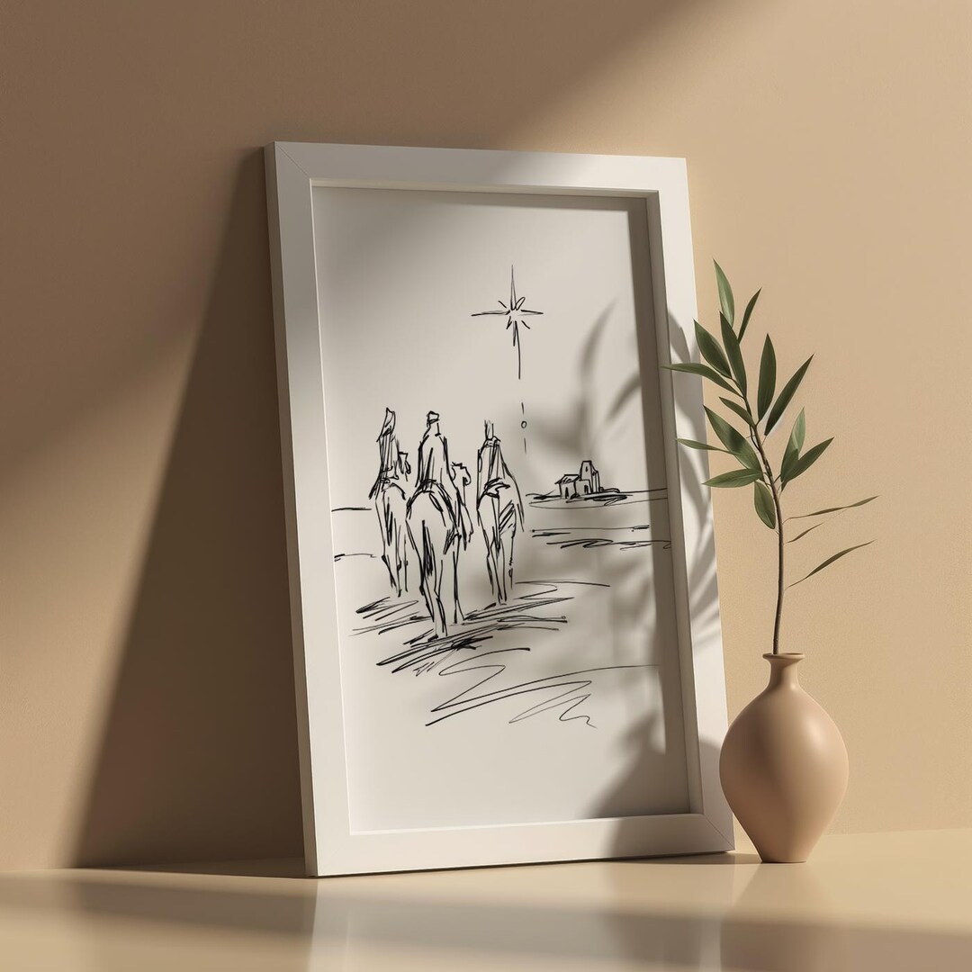 The Visit of the Wise Men, Line-art-style, Bible Wall Art Printing ...