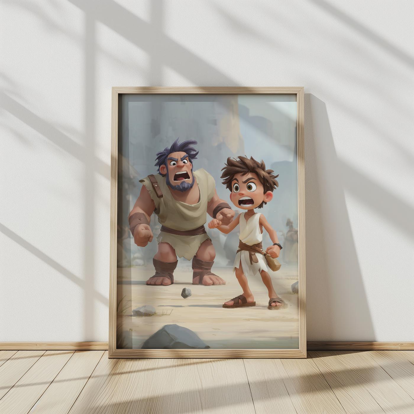 David and Goliath Bible Story Art: Kids Room Christian Wall Art ...