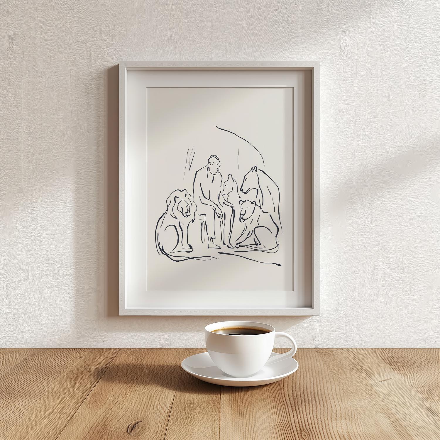 Daniel in the Lion’s Den, Line-art-style, Bible Wall Art Printing ...
