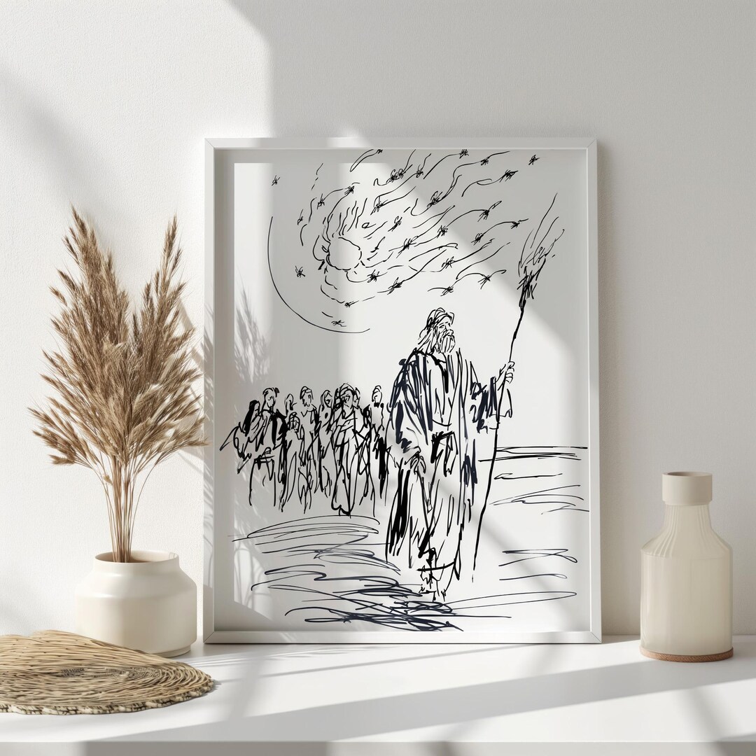 The Parting of the Red Sea, Line-art-style, Bible Wall Art Printing ...