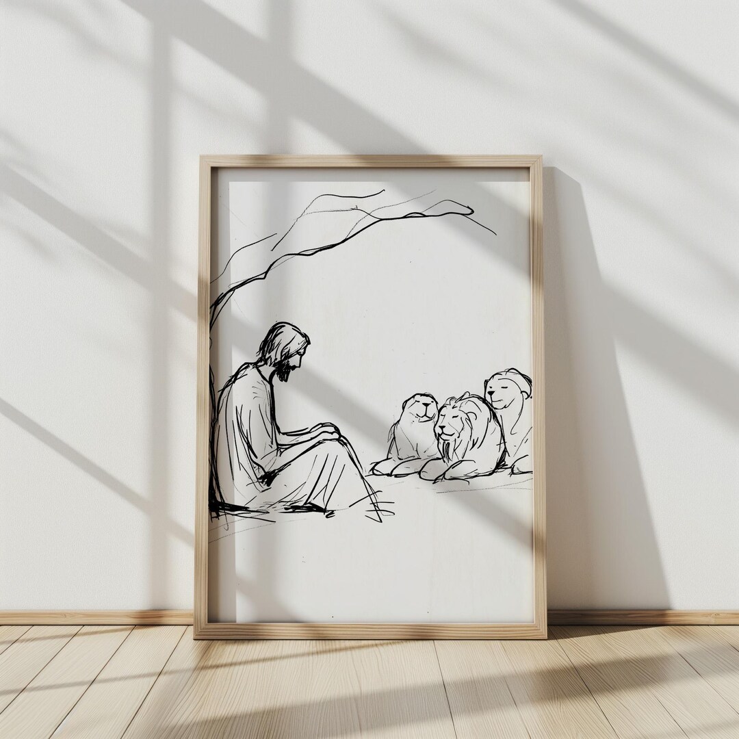 Daniel in the Lion’s Den, Line-art-style, Bible Wall Art Printing ...
