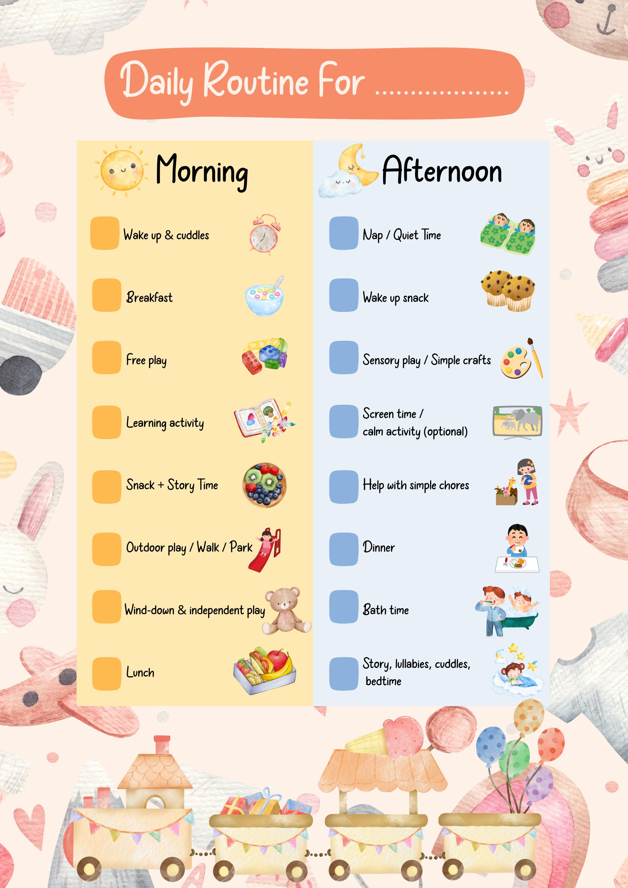 Everyday Routine Chart for Kids | Printable Daily Schedule for Toddlers ...
