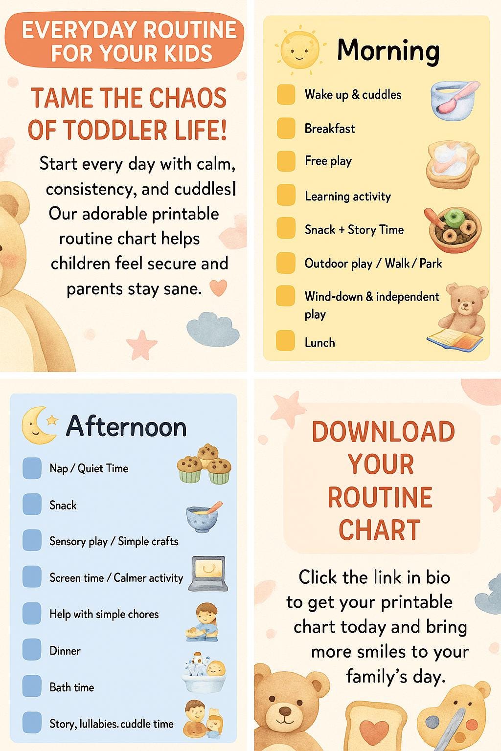 Everyday Routine Chart for Kids | Printable Daily Schedule for Toddlers ...