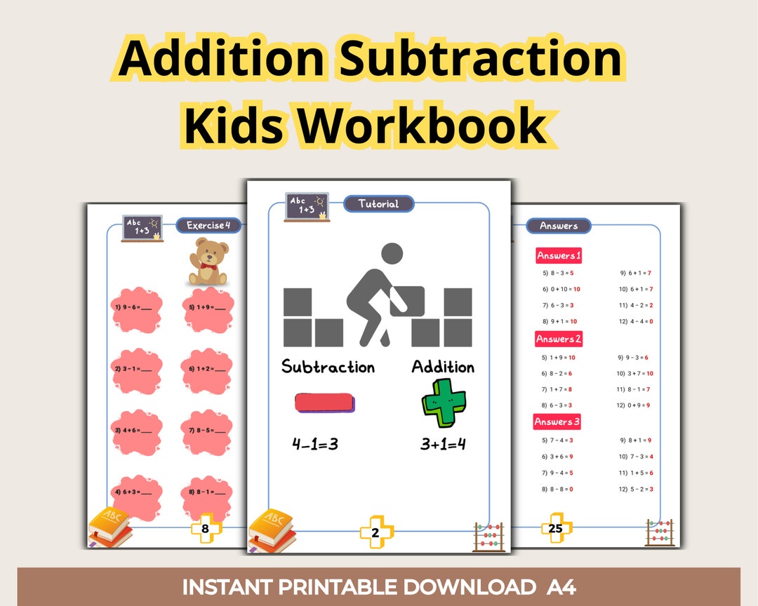 Addition Subtraction Workbook, Printable PDF Addition Subtraction ...