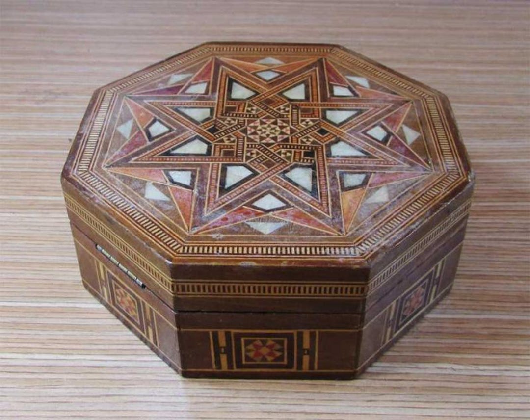 Vintage Turkish Octagonal Marquetry Jewelry Box 12.5 Cm Diameter - Etsy